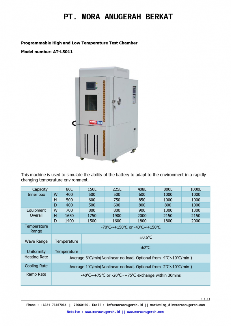 Programmable High and Low Temperature Test Chamber - PT Mora Anugerah ...