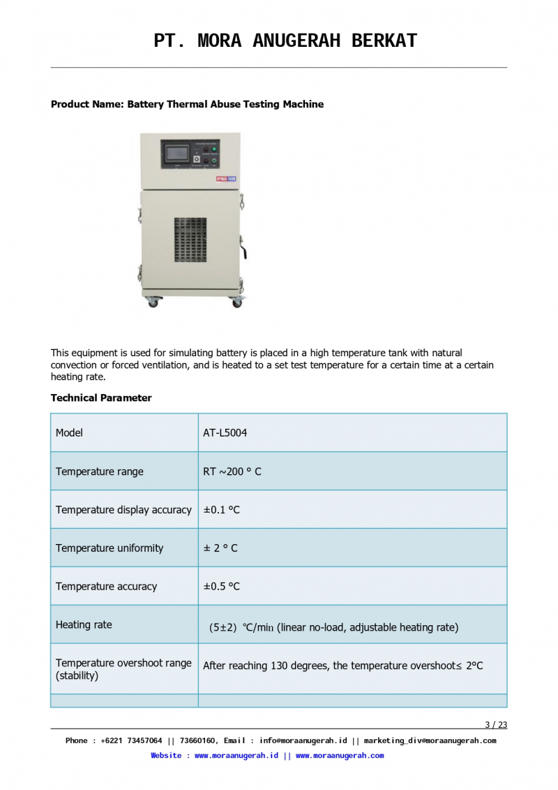 Battery Thermal Abuse Testing Machine - PT Mora Anugerah Berkat