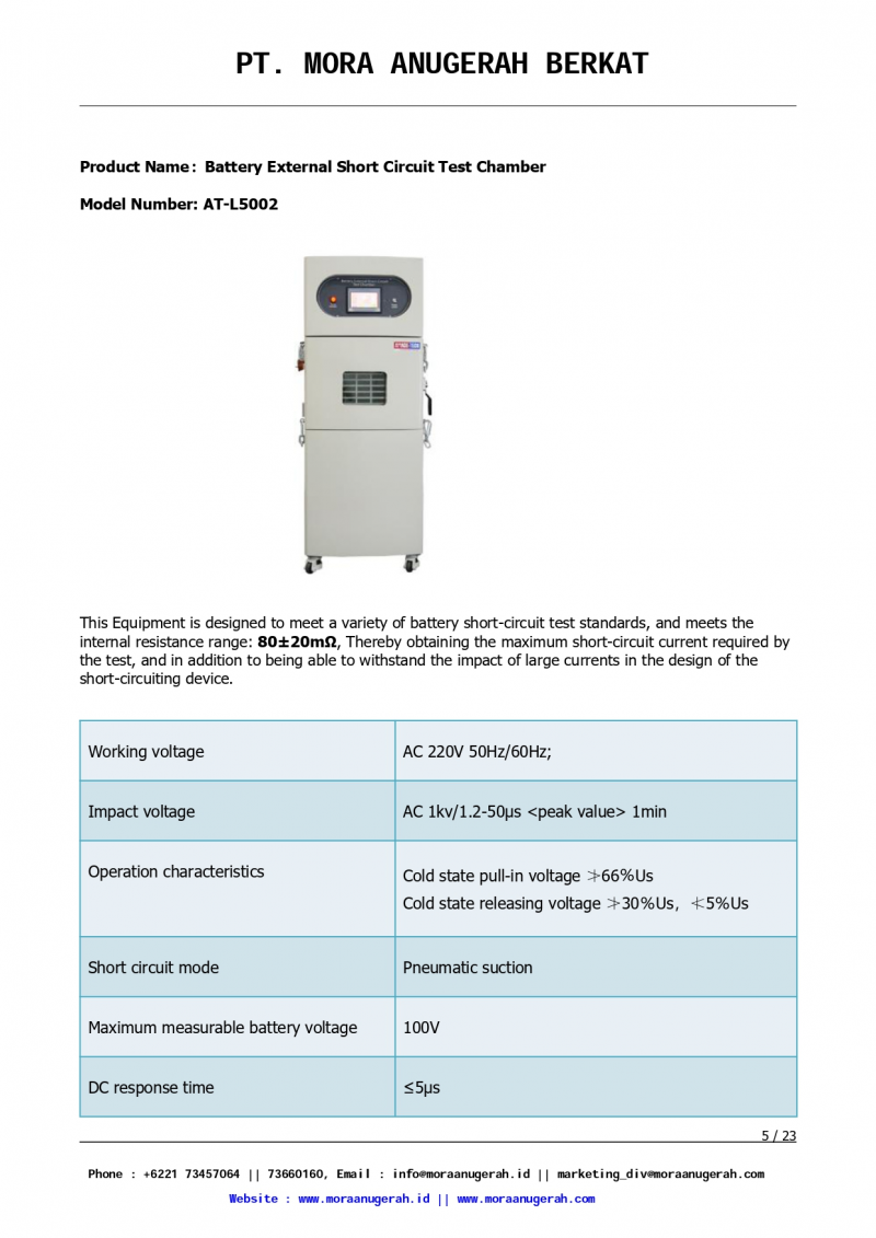 Battery External Short Circuit Test Chamber - PT Mora Anugerah Berkat