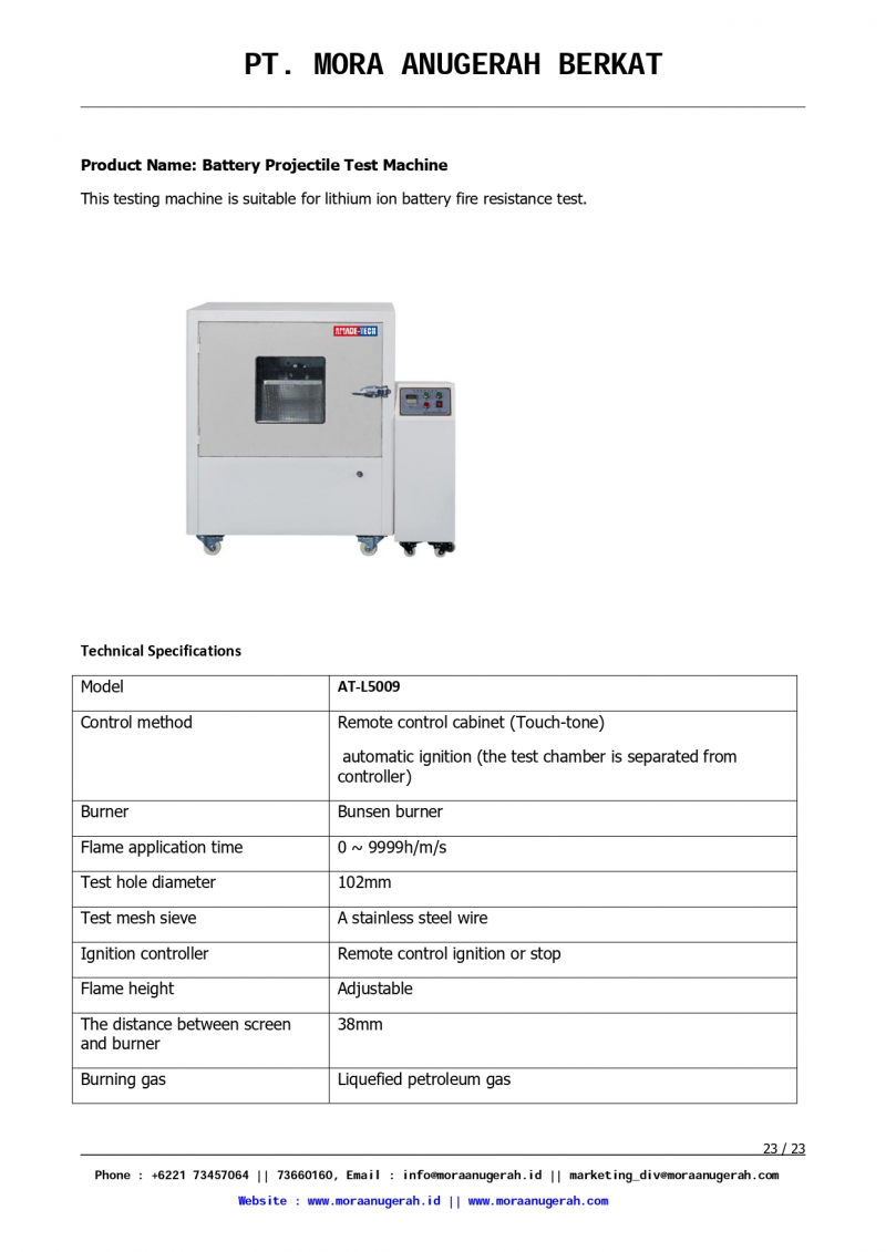 Battery Projectile Test Machine - PT Mora Anugerah Berkat