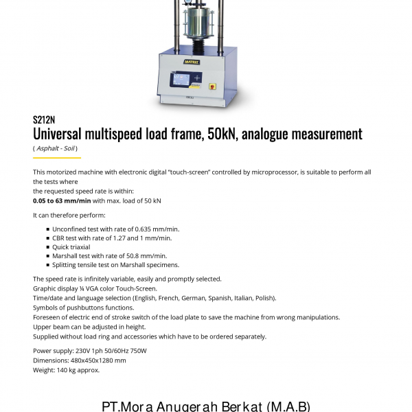 UNIVERSAL MULTISPEED LOAD FRAME 50KN - PT Mora Anugerah Berkat