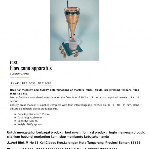 MATEST - FLOW CONE APPARATUS & MARSH FUNNEL MUD VISCOMETER - PT Mora ...