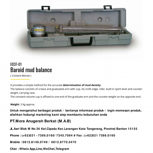 MATEST - Baroid Mud Density Balance & Filter Press For Muds - PT Mora ...