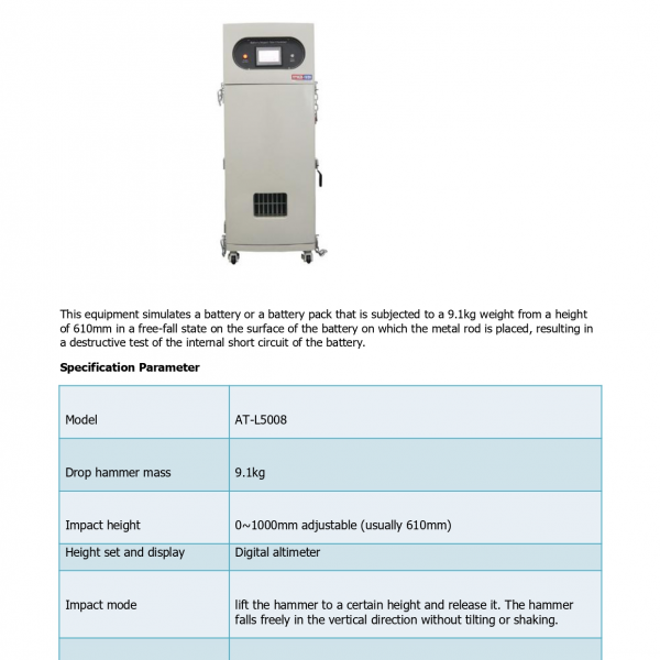 Battery Impact Testing Machine - PT Mora Anugerah Berkat